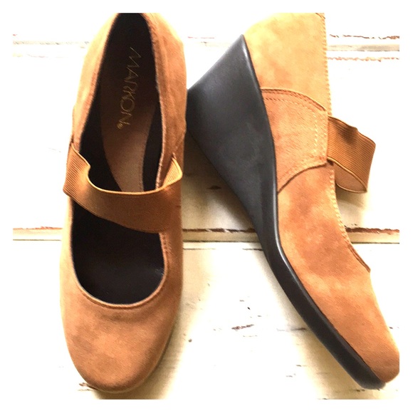 Markon | Shoes | Markon Chestnut Suede Mary Jane Style Wedge Shoe ...